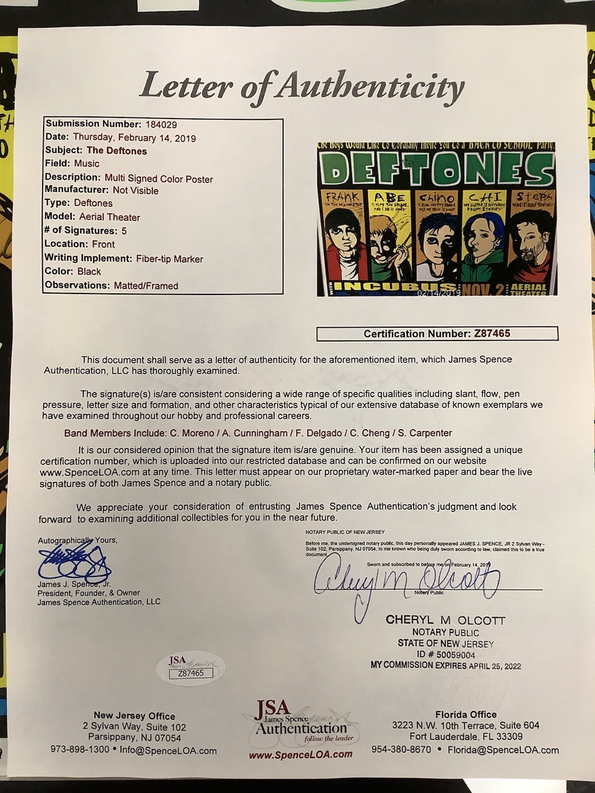 Deftones Signed Poster 24x18 Nov 2 2000 Chi Cheng Chino Moreno +3 Rock ...