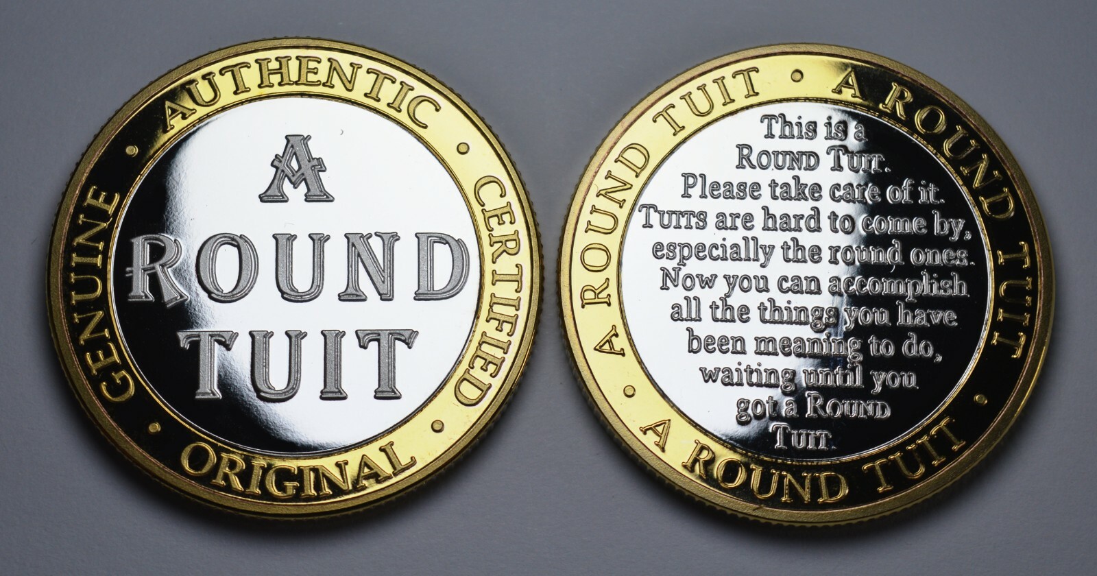 'A ROUND TUIT' Extremely Rare Coin. Gift/Present. Silver 24ct Gold Clad ...