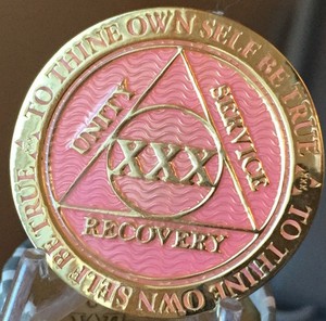 30 Year AA Medallion Pink Gold Plated Alcoholics Anonymous Sobriety ...