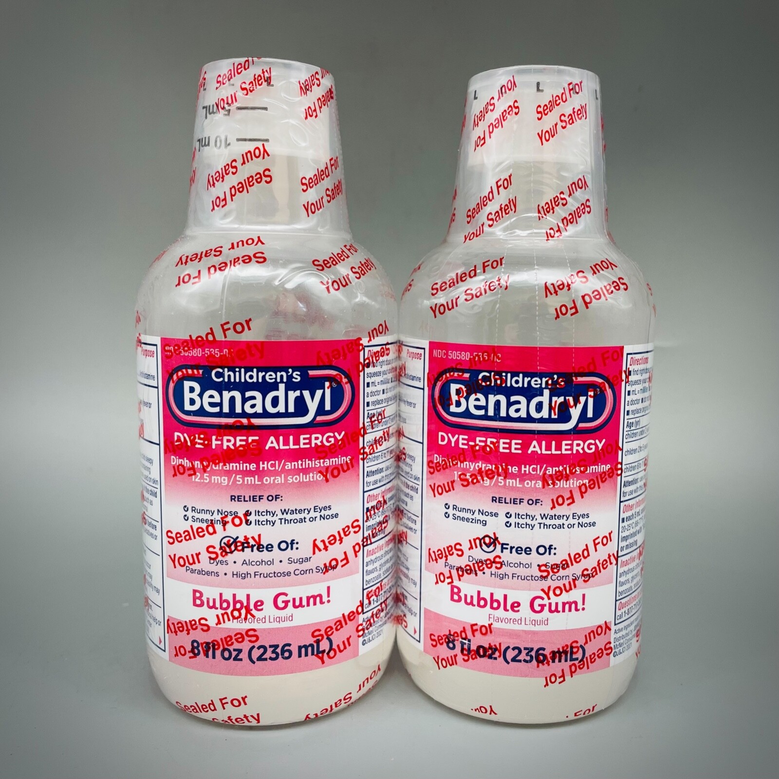 Children's Benadryl Allergy Liquid bubble gum 8oz 2 Pack Sealed Bottle ...