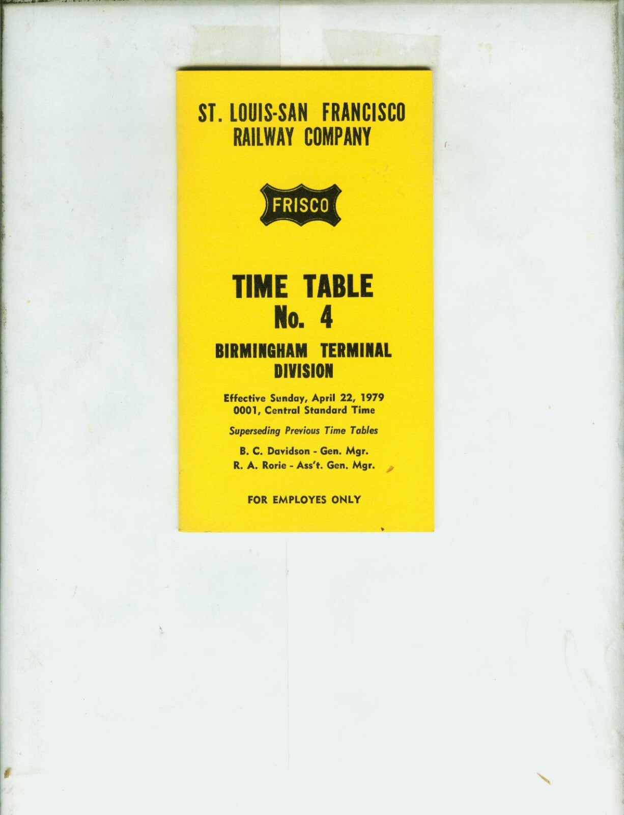 SL-SF (FRISCO) ETT TIMETABLE BIRMINGHAM TERMINAL DIV. #4 4-22-1979 31 ...