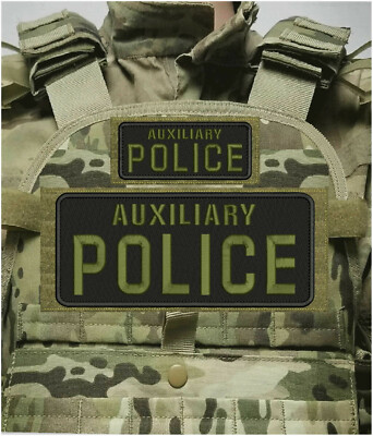 AUXILIARY POLICE EMBROIDERY PATCH 4X10 AND 2X5 HOOK ON BACK BLACK/OD ...