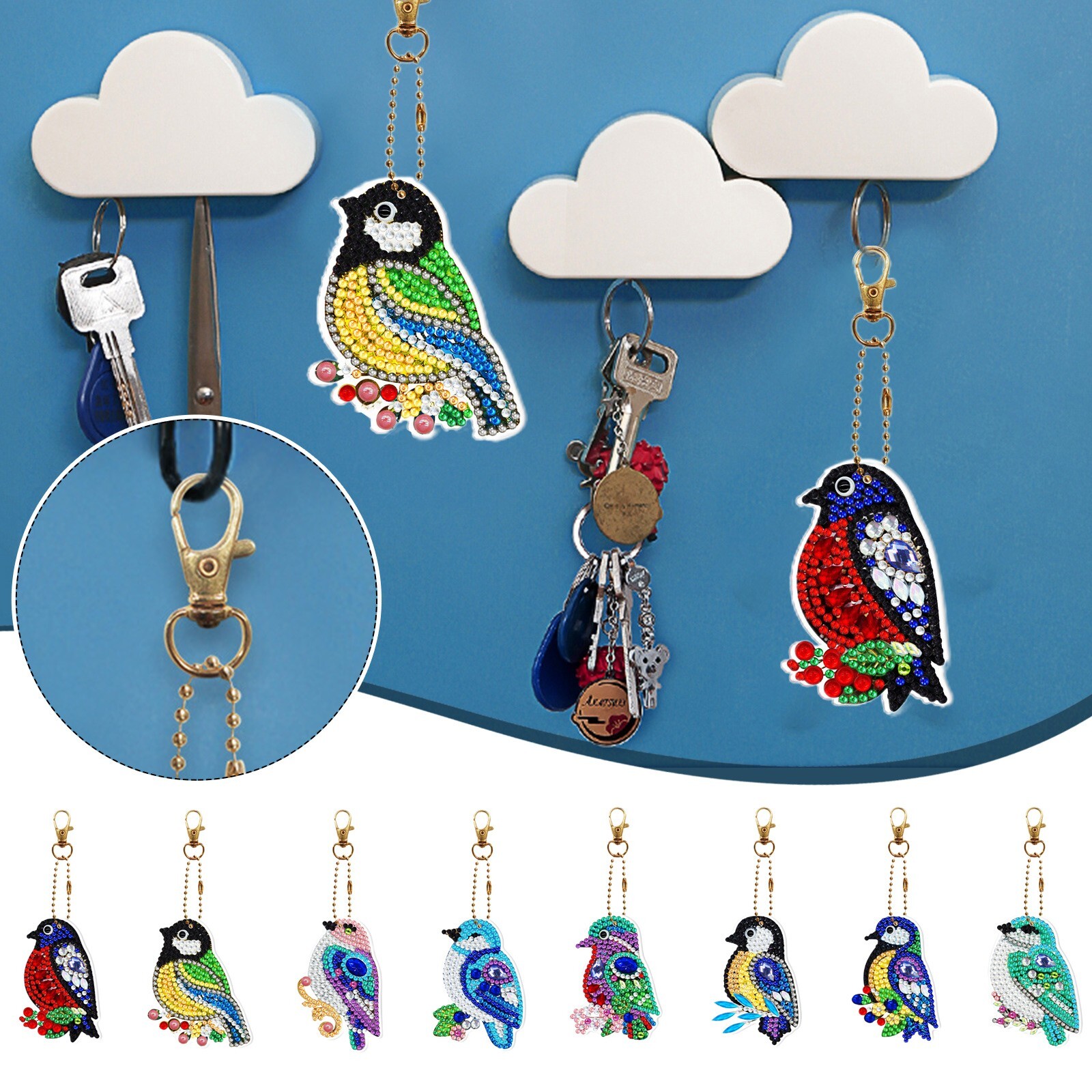 Beautiful Bird Shaped Keychain Pendants DIY Art Craft Set Double Sided ...