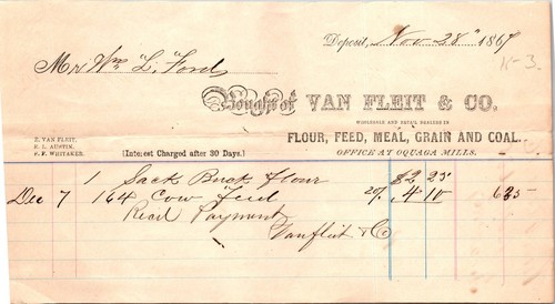 Van Fleit Co Deposit NY 1867 Billhead Flour Feed Meal Grain & Coal | eBay