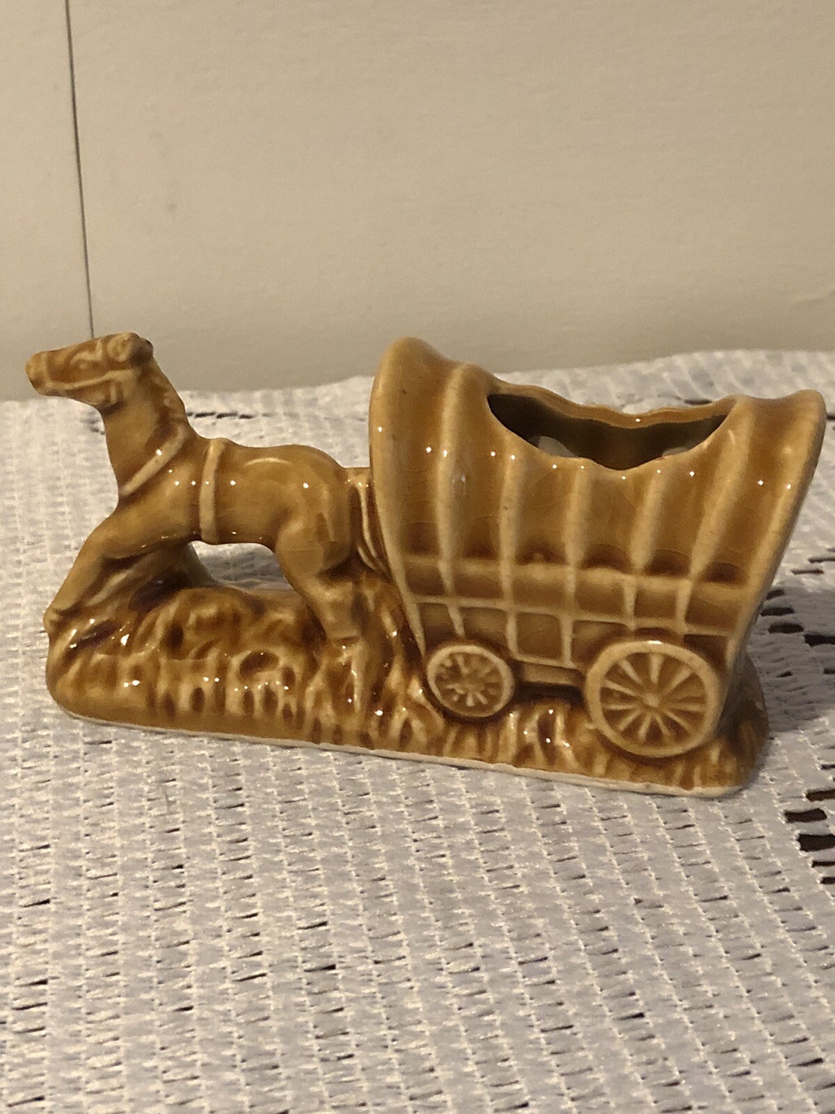 Vintage Souvenir Horse Drawn Covered Wagon Tooth Pick Matchstick Holder ...