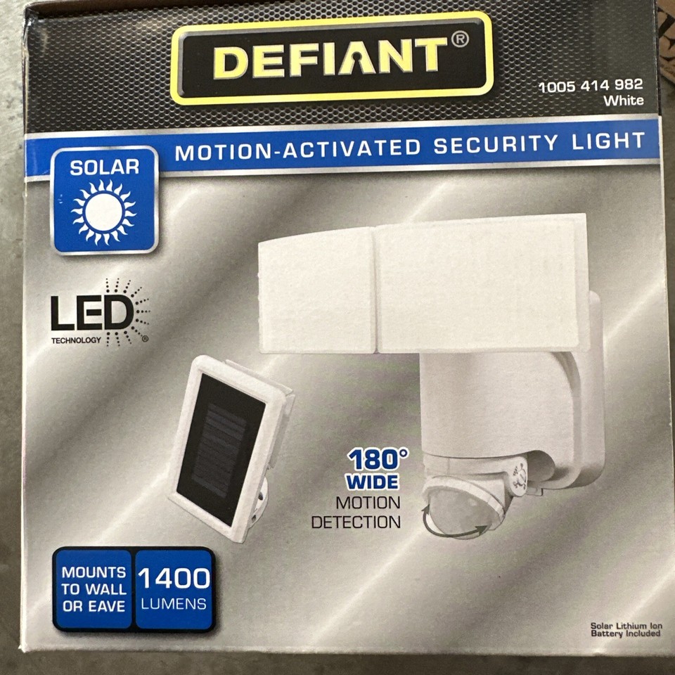 Defiant 180 Degree Solar Powered Motion LED Security Light w/ Battery ...