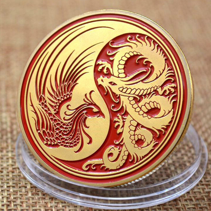 Chinese style dragon and phoenix Taiji coin three-dimensional ...