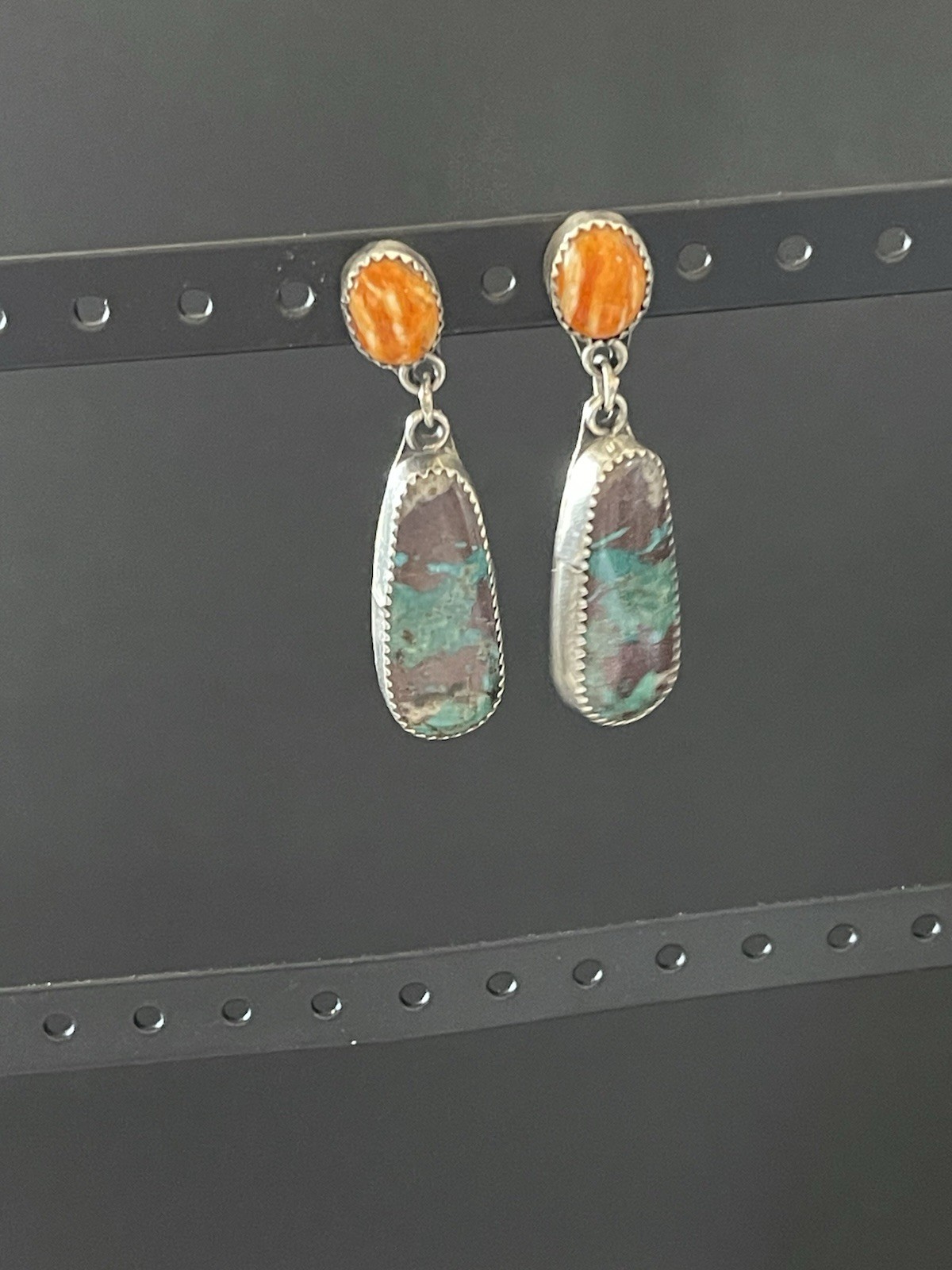 Native American Sterling Silver Turquoise And Orange Spiny Signed By ...