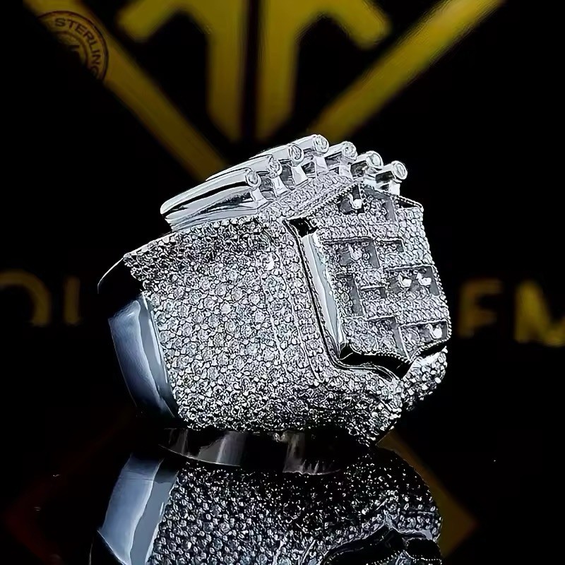 925 Sterling Silver CZ King Crown Ring For Men Iced Out Hip Hop Rapper ...