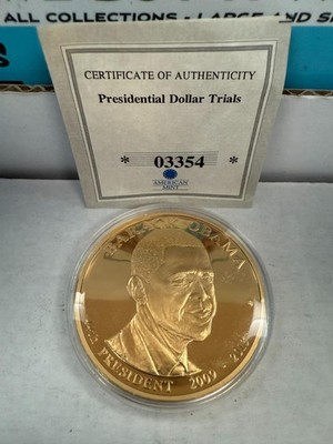 American Mint BARACK OBAMA Presidential Gold Layered Trial Coin w/ COA ...