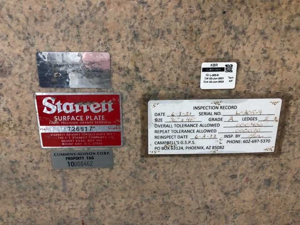 STARRETT CRYSTAL PINK GRANITE SURFACE TABLE PLATE# 726617 GRADE A 36" X ...