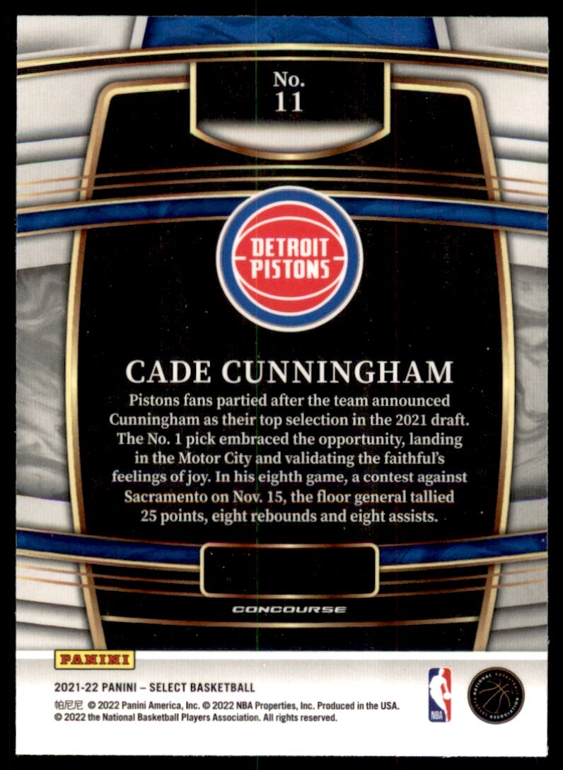2021-22 Panini Select Retail Blue Cade Cunningham Rookie Detroit ...
