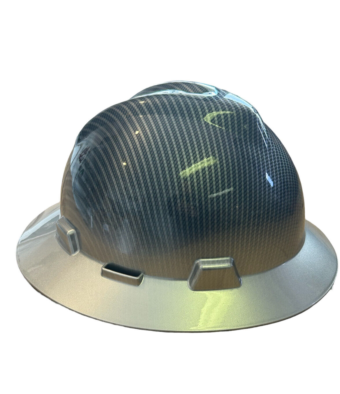 MSA Full Brim VGuard Hard Hat Carbon Fiber w/Silver brim Hydro Dipped ...