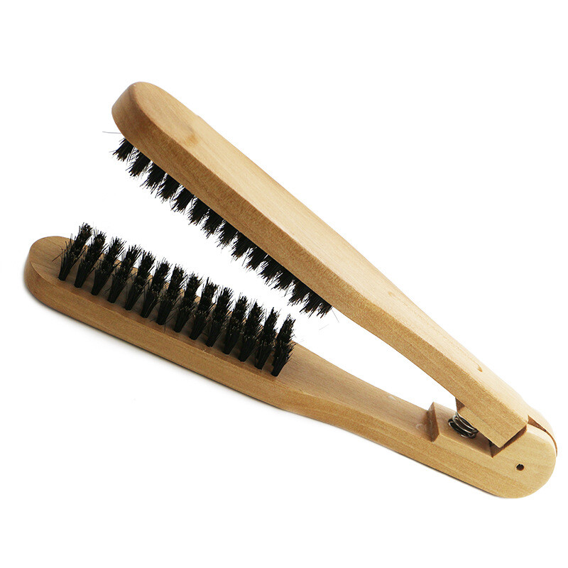 Wood Handle Straight Hair Brush Comb Boar Bristle Hair Brush V-type ...