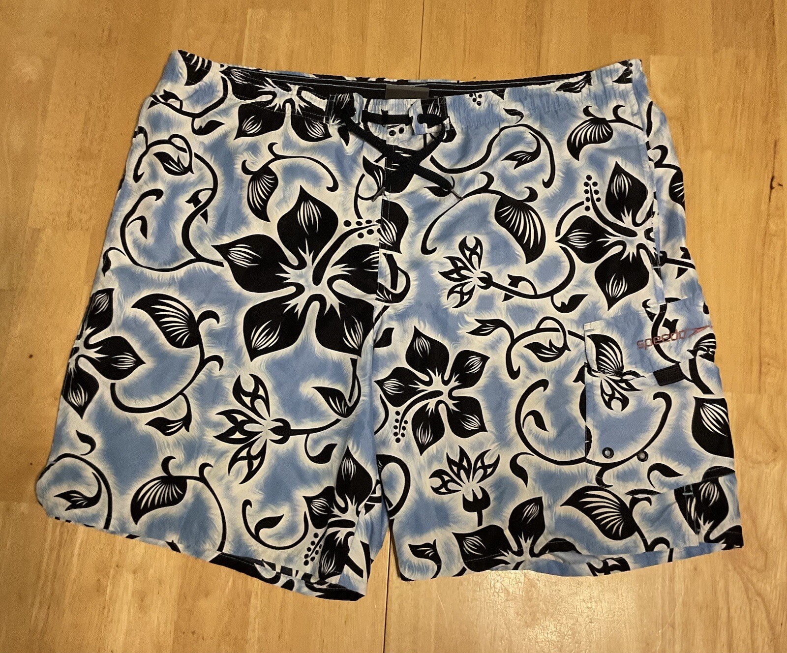 Speedo Blue Floral Swim Trunks Size Large Pockets Summer Fun Vacation ...