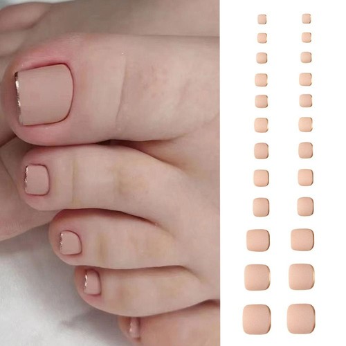 24pcs Foot Nails Tips Toe Nails Short Gold Full Cover Fake Toenails ...