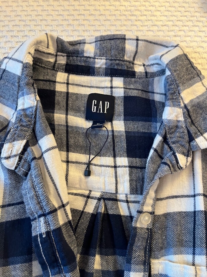 Gap Flannel Shirt Men's XL Button Up Blue & White Plaid 100% Cotton ...