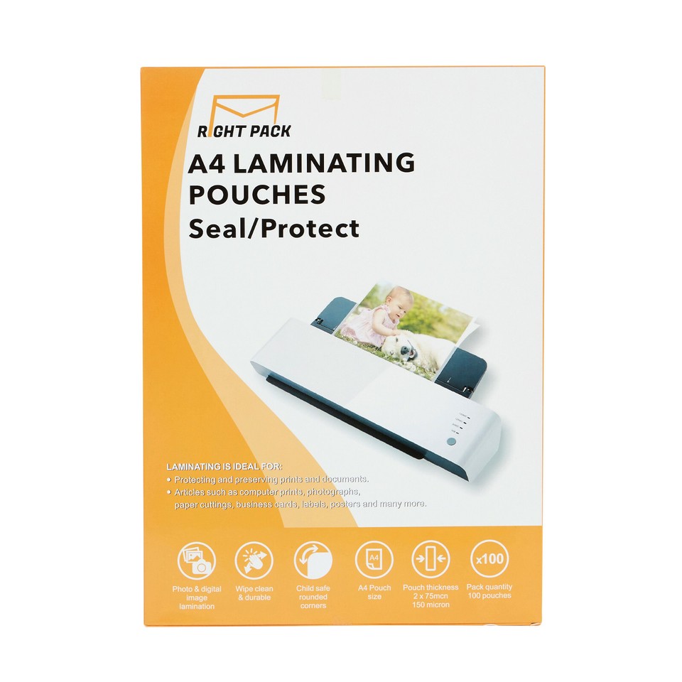 100 x A4 LAMINATING POUCHES GLOSS LAMINATOR LAMINATE SHEETS SLEEVES 150 ...