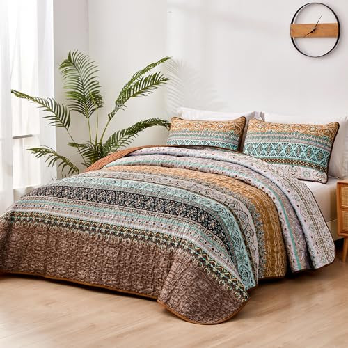 Boho Fall Queen Quilt Set, Brown Bohemian Queen Quilt Bedding Set, | eBay