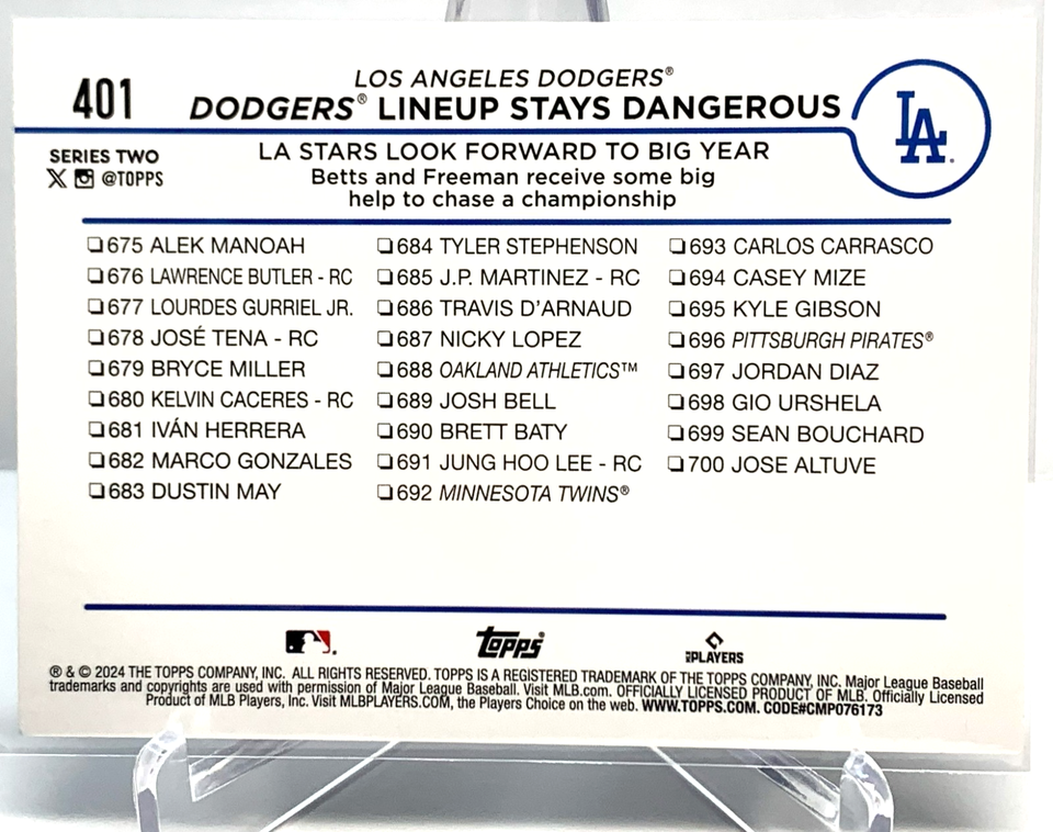 LOS ANGELES DODGERS 2024 TOPPS SERIES 2 ROYAL BLUE BORDER #401 FREEMAN ...