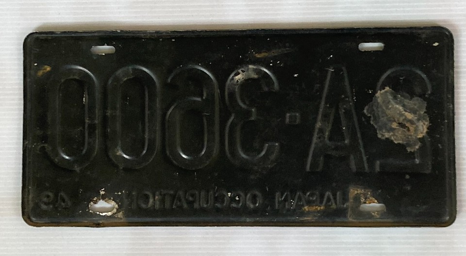 1949 JAPAN OCCUPATION LICENSE PLATE U.S. FORCES 2A-3600 Post WWII ...
