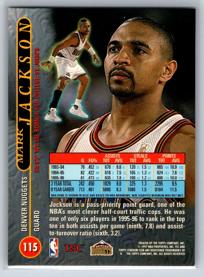 1996-97 Topps Stadium Club Mark Jackson Denver Nuggets #115 | eBay
