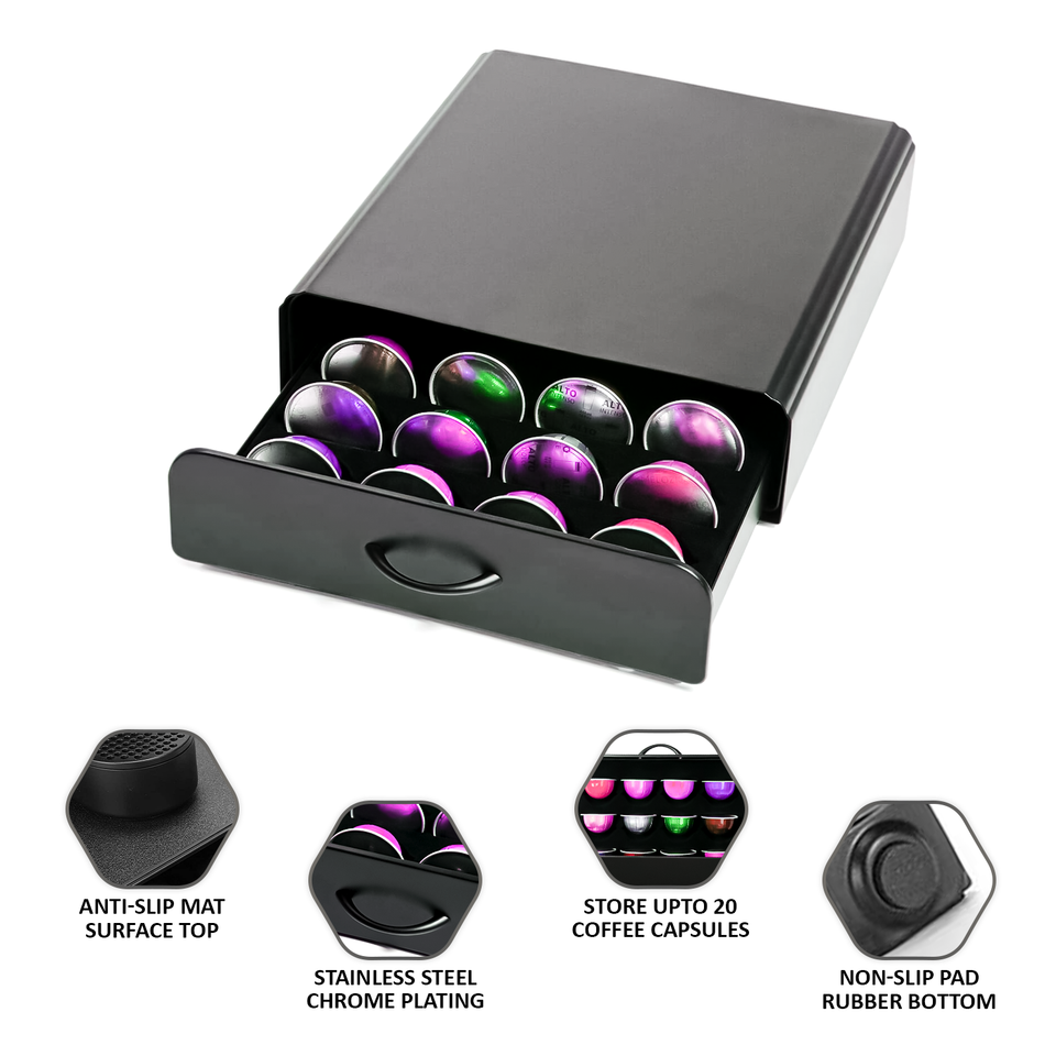 Coffee Pod Capsule Drawer Nespresso 20 Coffee Holder Capsules Organiser ...