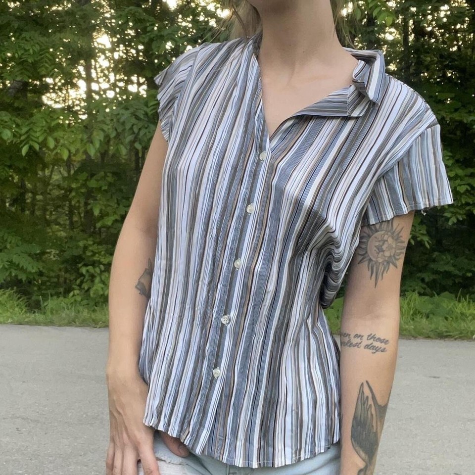 Striped Short Sleeve Button Up Shirt | eBay