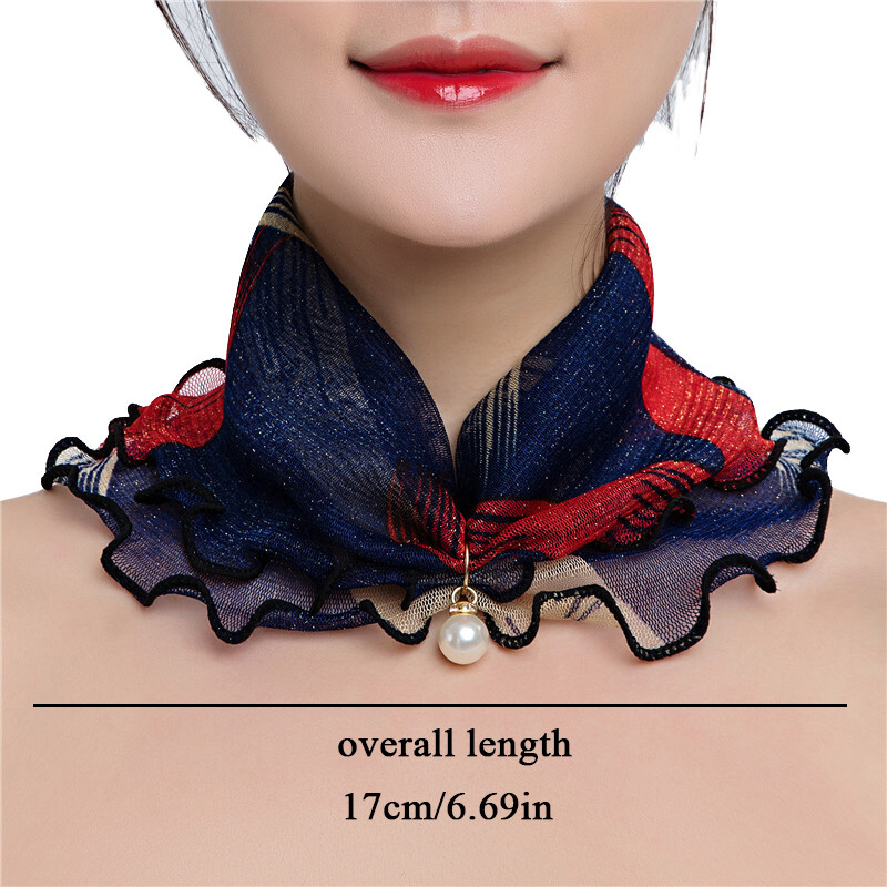 Women's Lace Scarf Bandana Summer Neckerchief Faux Pearl Mesh Neck ...