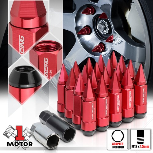 (20) Black M12x1.5 Extended Tuner Lug Nut w/53mm Red Aluminum Cover ...