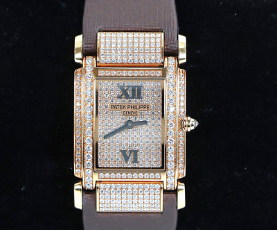 $80K Patek Philippe 18k Rose Gold 25mm Pave Diamond Twenty-4 Quartz ...