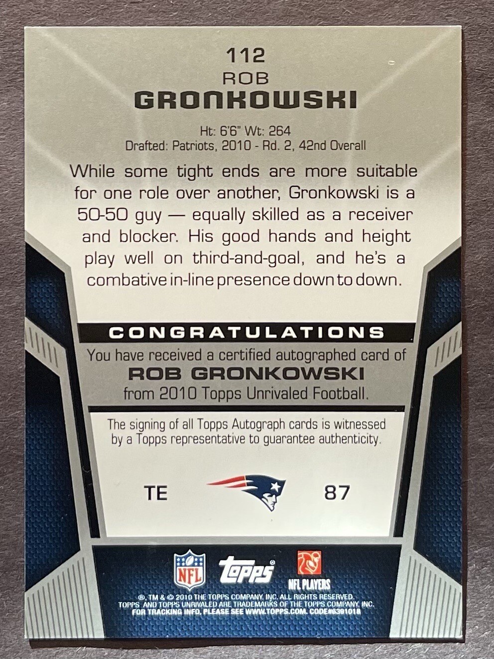 2010 Topps Unrivaled - Rookie #112 Rob Gronkowski /999 (RC) for sale ...