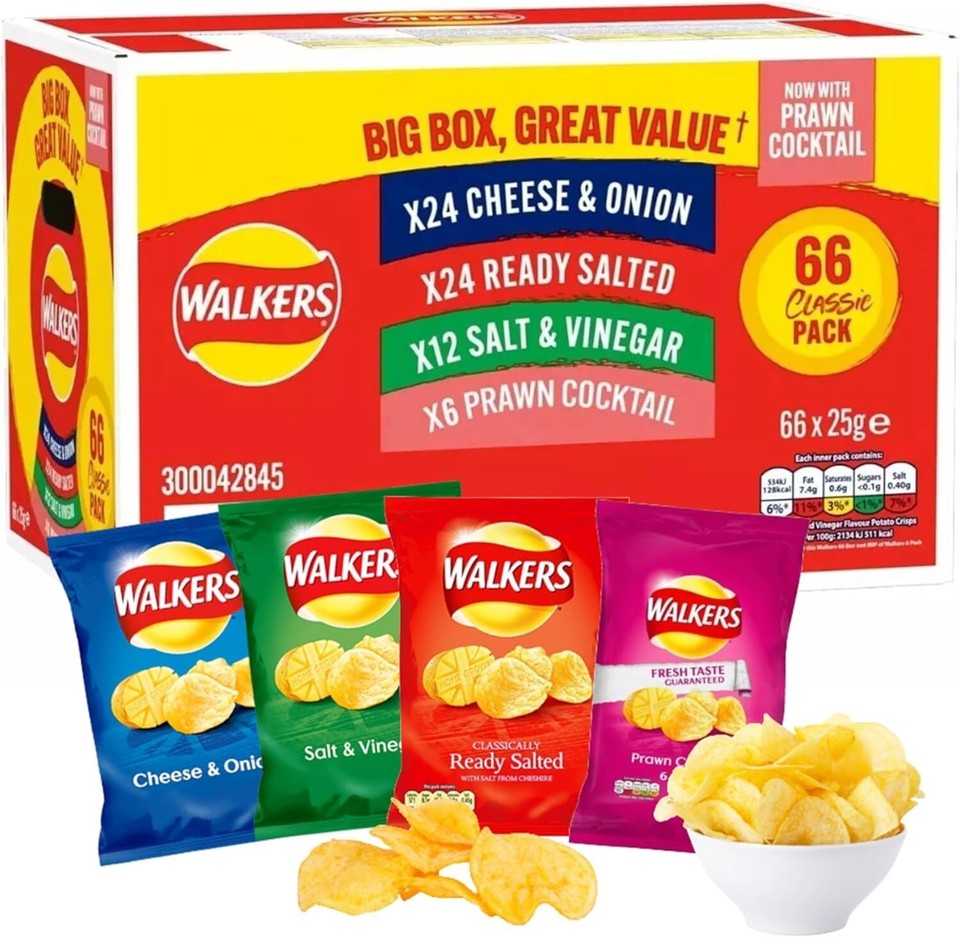 Walkers Crisps Mix Variety 4 Famous Classic Flavours Large Box 66 x 25g ...