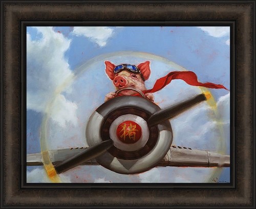 WHEN PIGS FLY - Lucia Heffernan 18x22 Airplane Aviator Pig Funny FRAMED ...