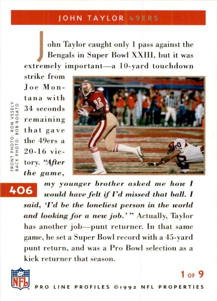 1992 Pro Line John Taylor Football Cards #406 | eBay