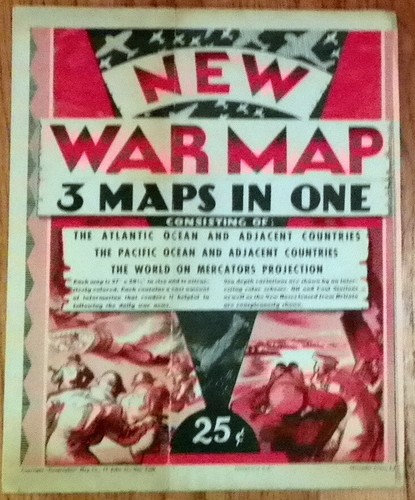 GEOGRAPHIA MAP CO. WAR MAP 3 MAPS IN ONE ATLANTIC PACIFIC AND WORLD WW2 ...