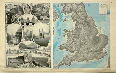 1909 MAP GREAT ENGLAND & WALES CUMBRIAN MOUNTAINS PENNINE CHAIN BURNHAM ...
