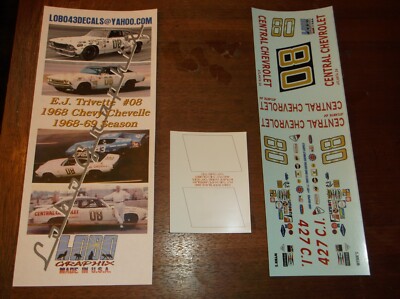 E.J. Trivette #08 1968 CENTRAL CHEVROLET Chevy 1/24th scale decals ...