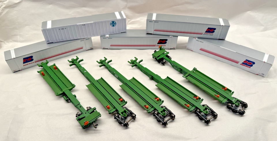 HO BN 5-unit Spine Car with 5x 48' Intermodal Containers Walthers | eBay