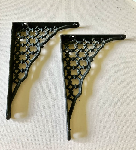 Pair Vintage Cast Iron Shelf Brackets Unusual Geometric Pattern Early ...