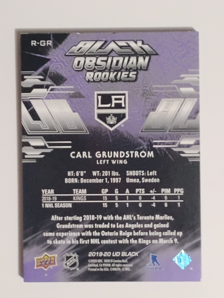 Carl Grundstrom Black Obsidian Rookie Purple 01/99 San Jose Sharks | eBay