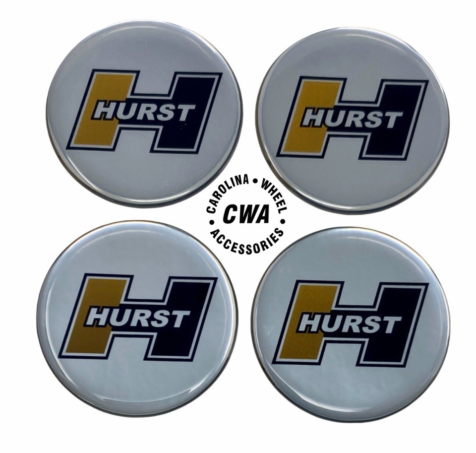 HURST shifter logo Wheel emblems Chrome gold & black for flat surface ...