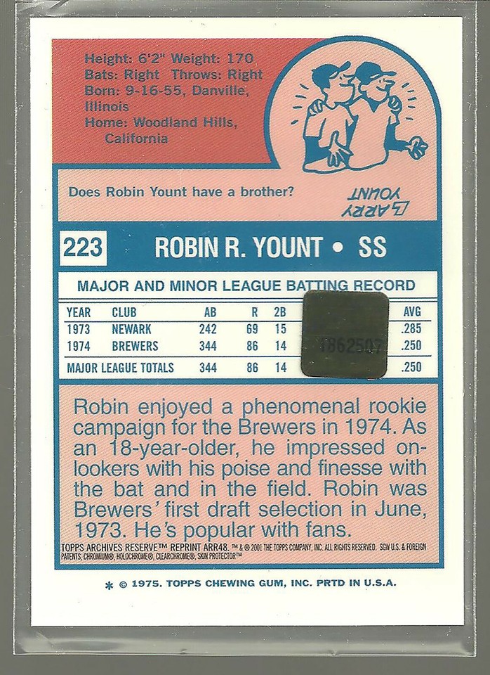 Robin Yount 2001 Topps Archives Reserve Rookie Reprint Relics Game Used ...