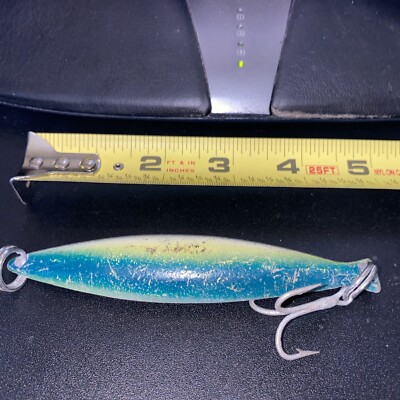 Vintage STRAGGLER Green Yellow Stripe Tuna Yellowtail Fishing Lure Fish ...