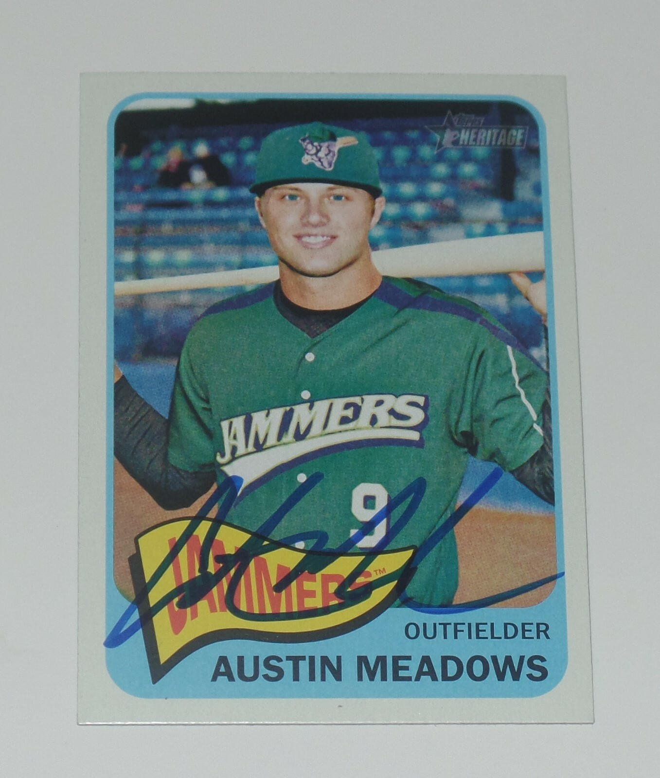 AUSTIN MEADOWS SIGNED AUTO'D 2014 TOPPS HERITAGE MINORS CARD #100 TAMPA ...
