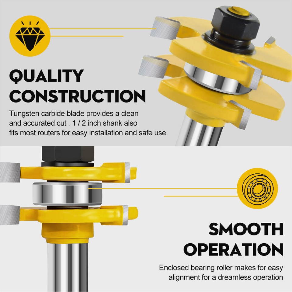 2 Bit Tongue and Groove Router Bit Set 1/2'' Shank Flooring Woodworking ...
