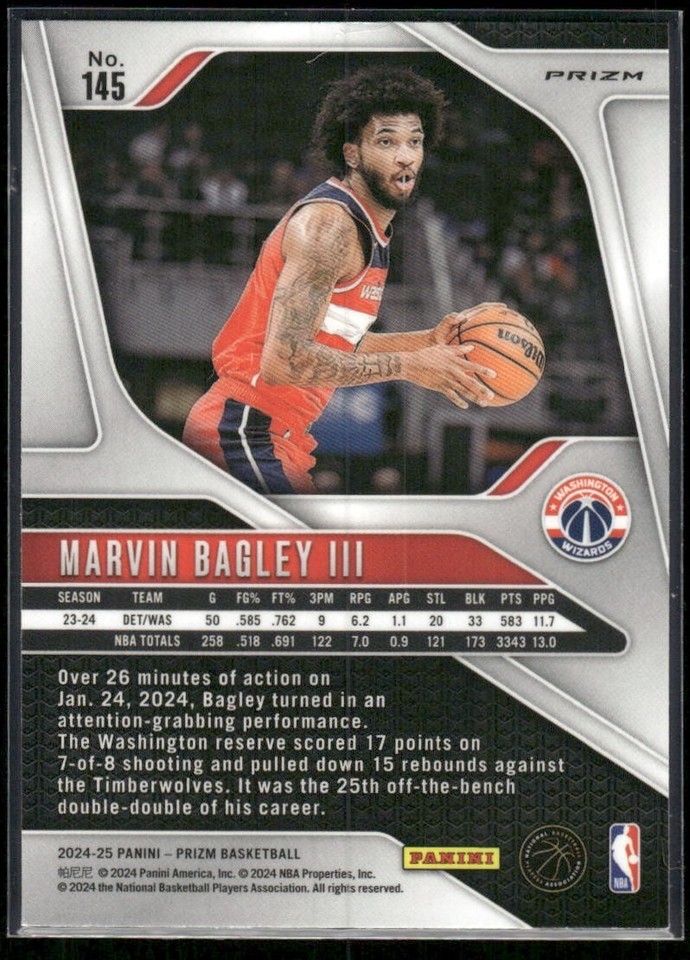 2024/25 Prizm RED CRACKED ICE Marvin Bagley III #145 Wizards (JM) | eBay