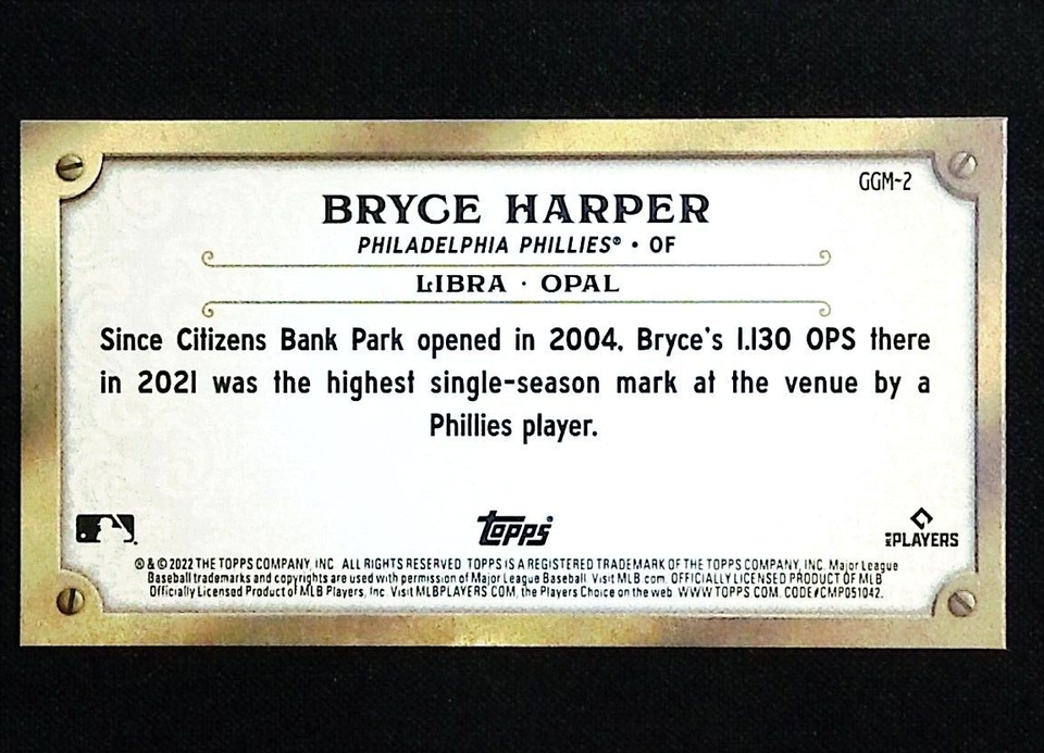 Bryce Harper - 2022 Topps Gypsy Queen #GGM-2 Gems Mini - Phillies | eBay