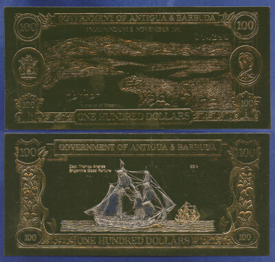ANTIGUA & BARBUDA 100 DOLLARS 23K GOLD FOIL THOMAS ANSTIS BRIGANTINE | eBay