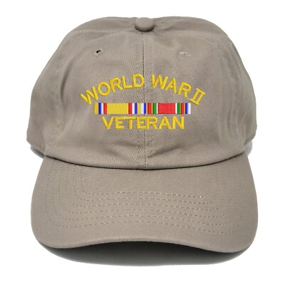 WW2 World war 2 veteran embroidered khaki baseball cap hat | eBay
